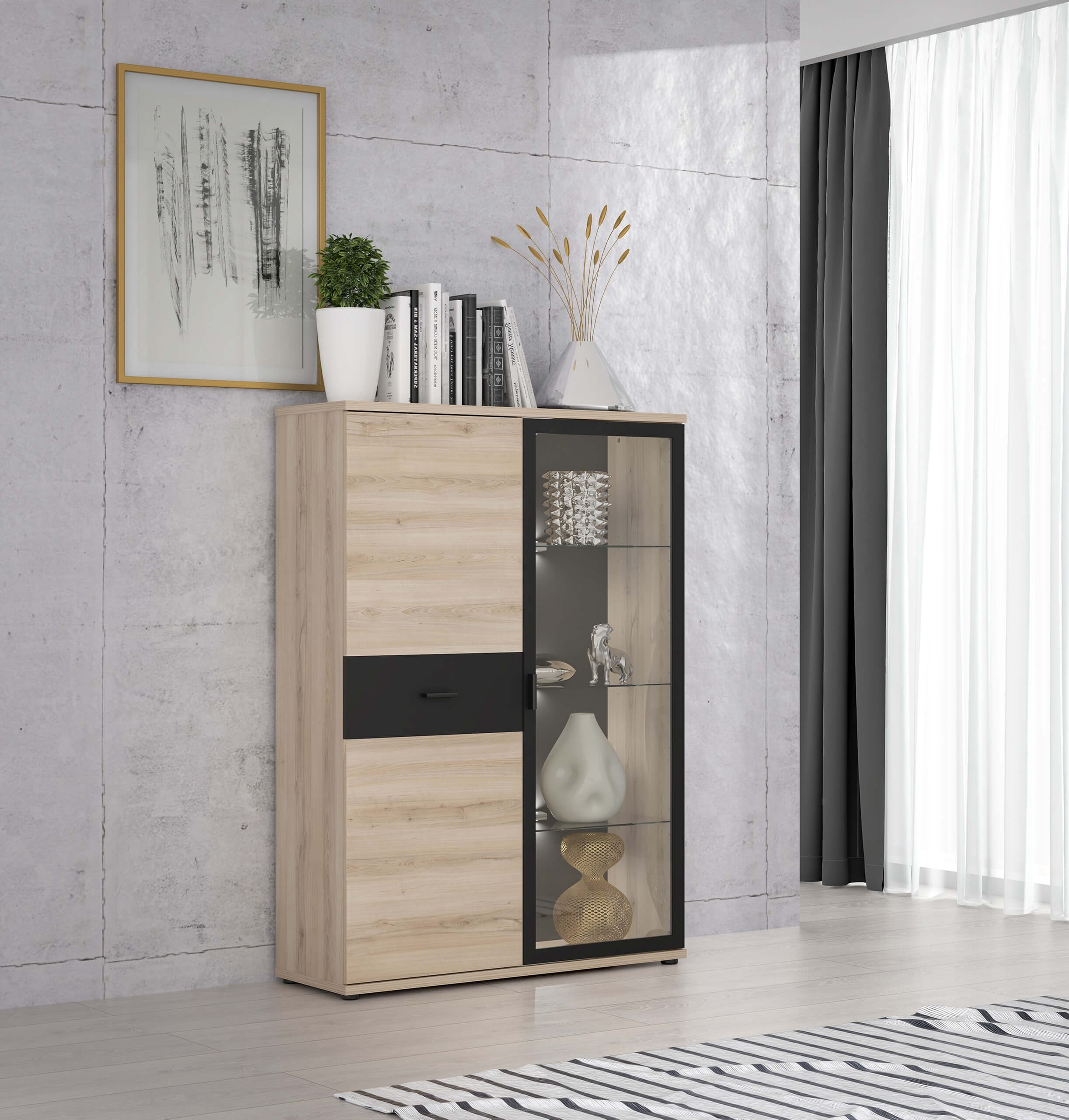 Elegantes Vitrine Sonoma Eiche Bild