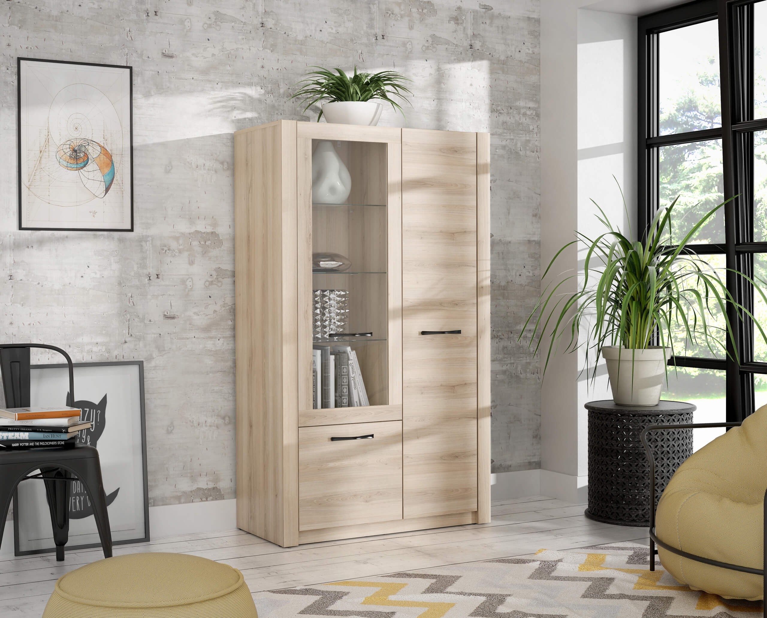 Elegantes Vitrine Sonoma Eiche Bild
