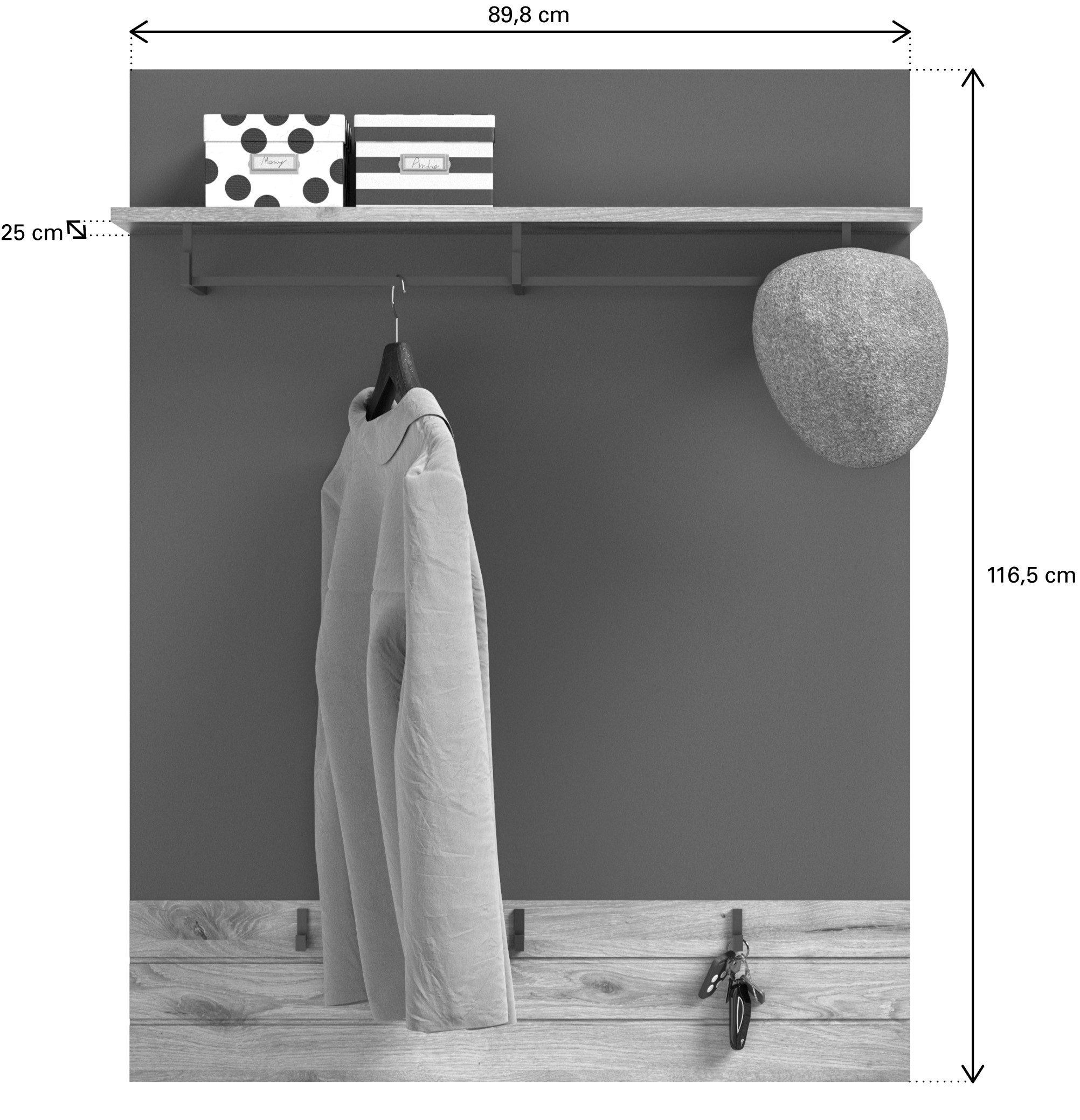 Garderobe Eiche Basalt Grau Newfurn