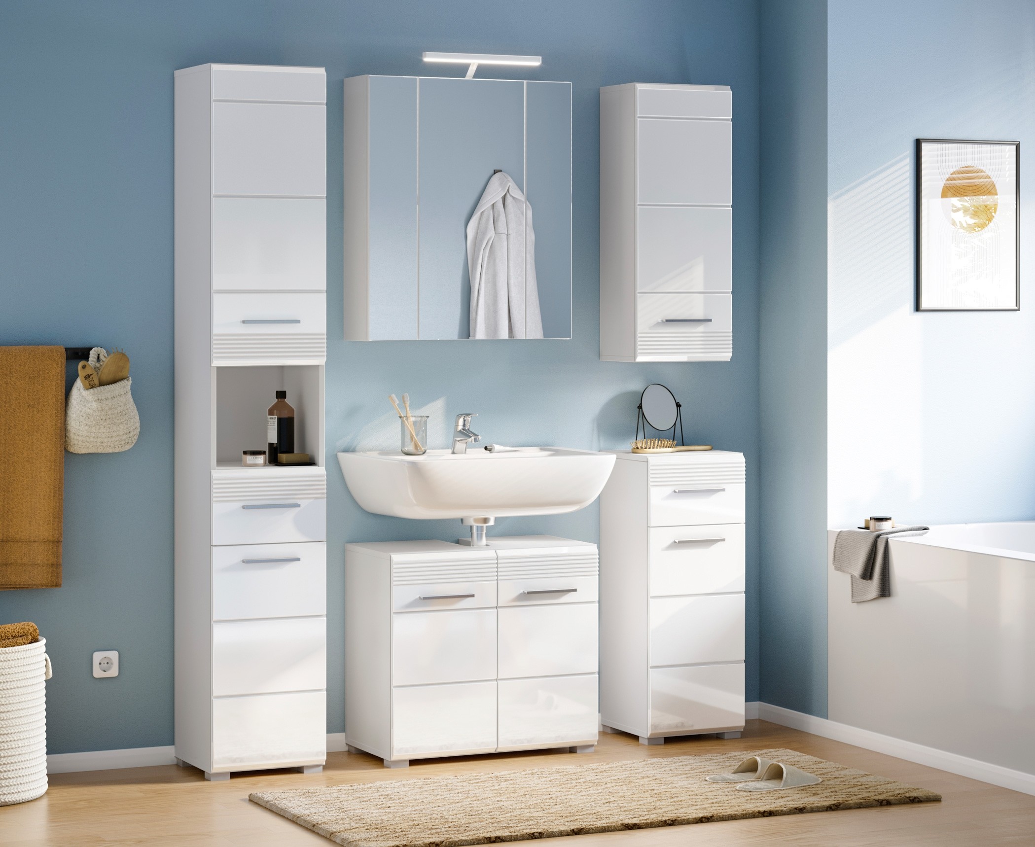 Spiegelschrank Weiß Hochglanz Spiegelglas Newfurn
