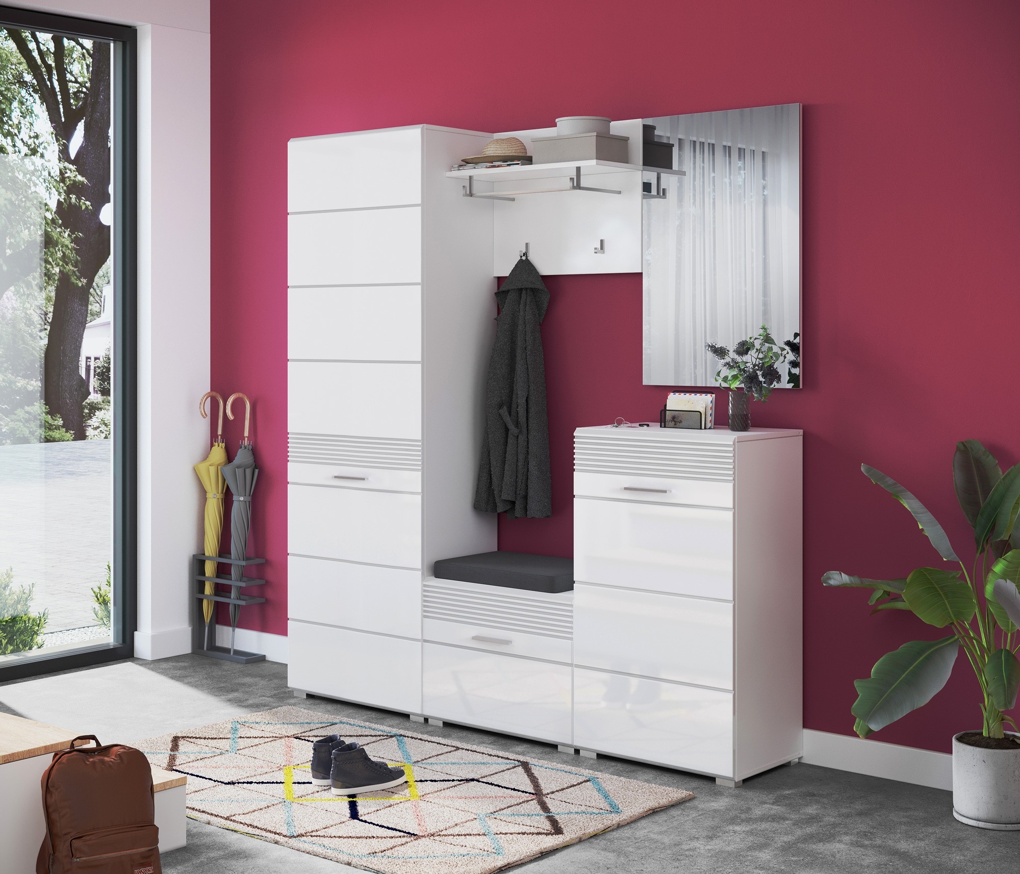 Garderobe Weiss Hochglanz