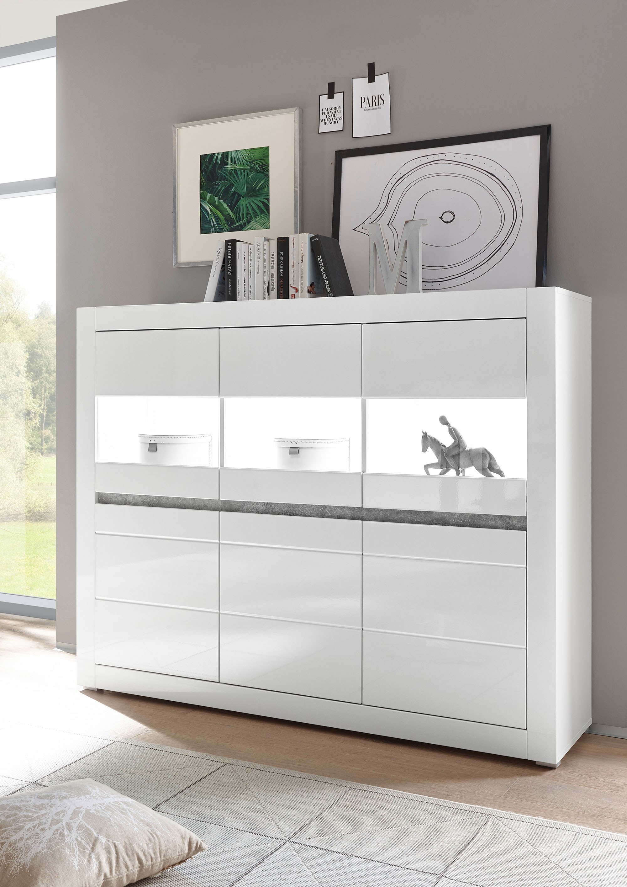 Highboard Hochglanz Weiss