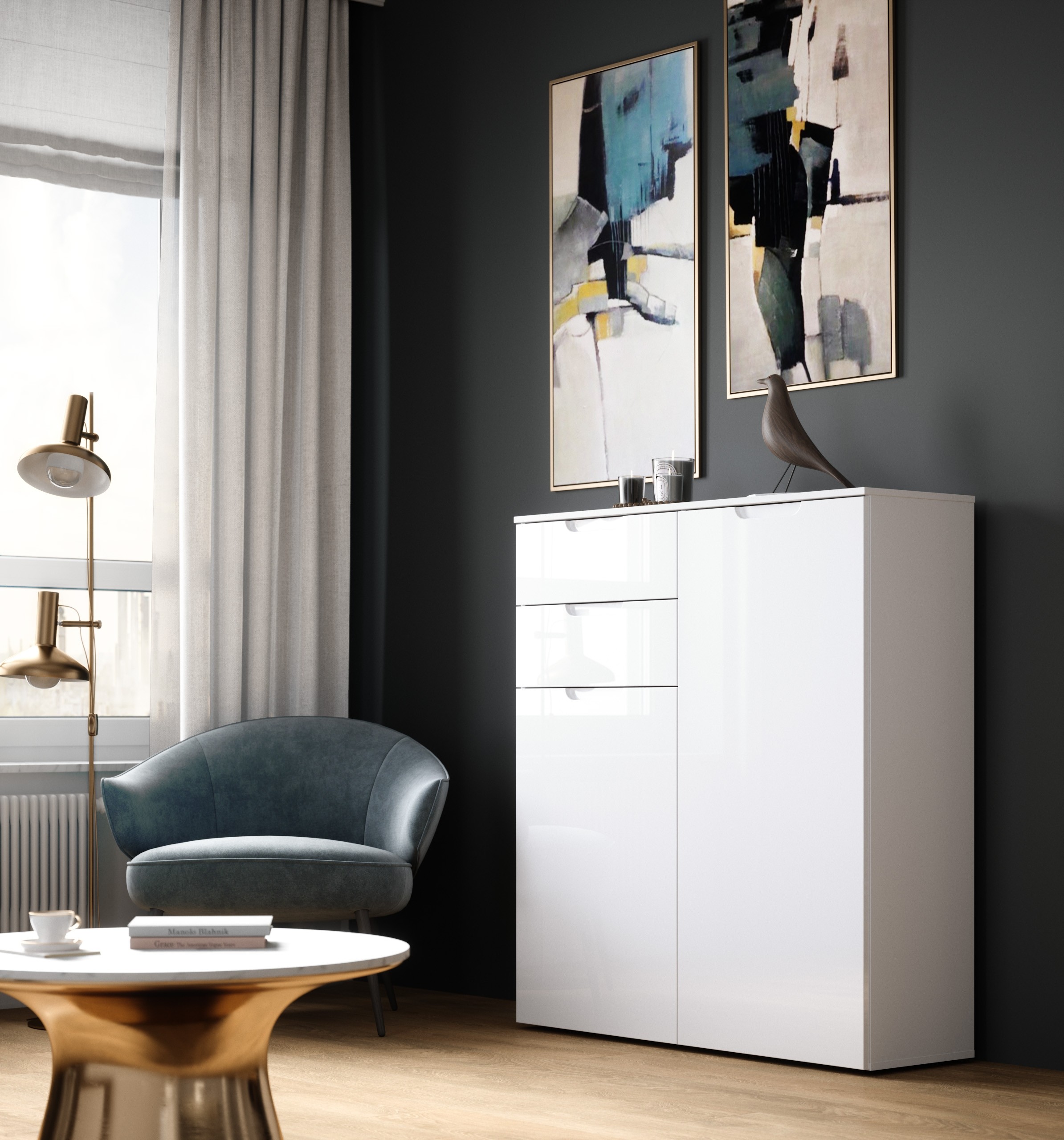 Kommode Weiß Weiß Hochglanz Newfurn